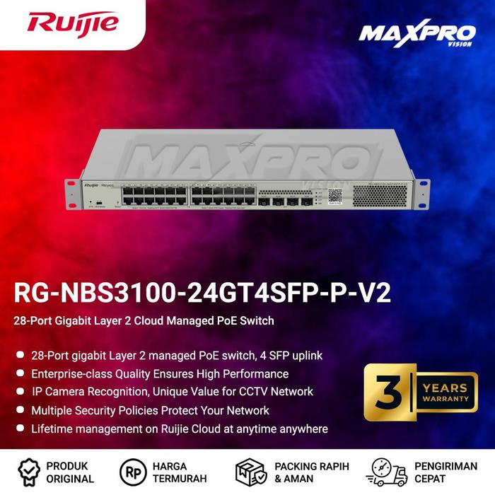 Jual RG-NBS3100-24GT4SFP-P-V2 - RUIJIE REYEE 28 PORT GIGABIT CLOUD ...