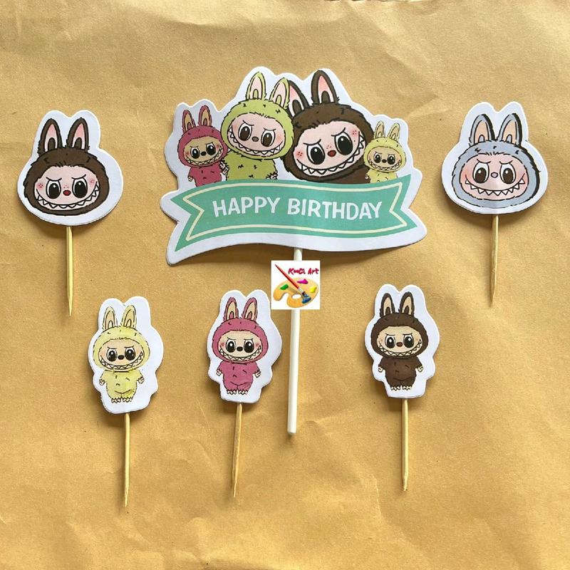 cake topper labubu/toper kue hiasan dekorasi tema labubu happy - Shop ...