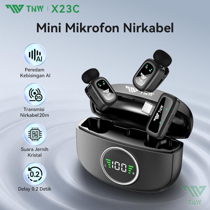 Promo TNW X23C Wireless Lavalier Microphone Mini Clip On Mic AI Noise ...