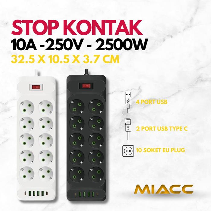 Jual Taffware Stop Kontak USB Type C EU Plug 10A 110-250V 2500W 8 ...