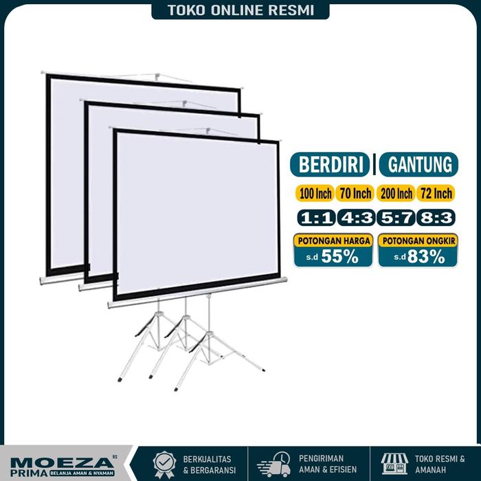 Jual TURUN HARGA !! Layar Proyektor Tripod Screen Projector 100inch 72 ...