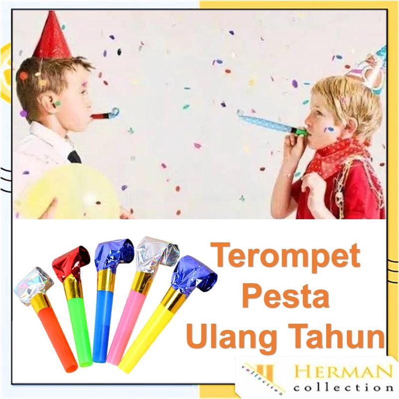 HC Terompet Lidah Polos Metalik Peluit Julur Pesta Ulang Tahun Souvenir ...