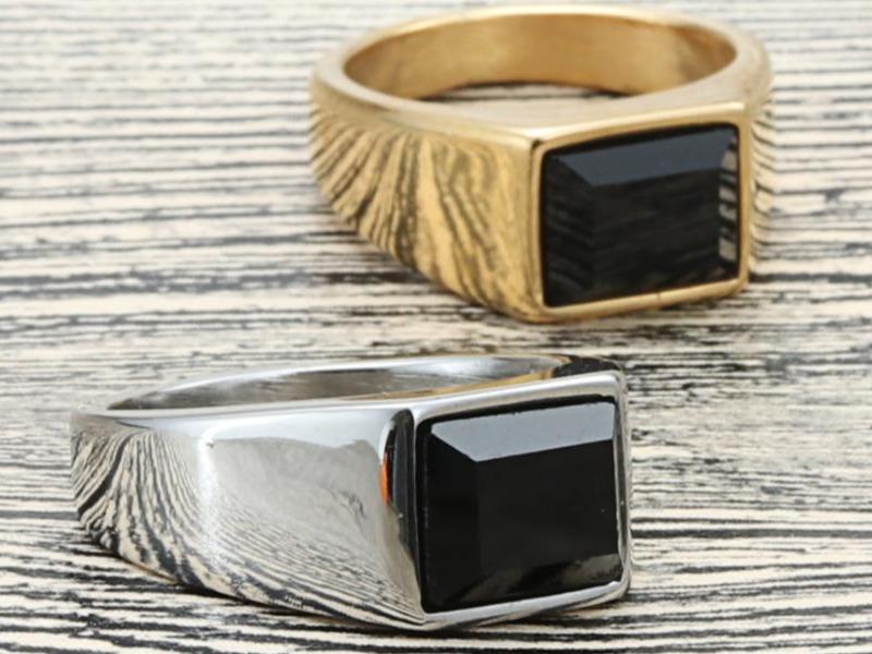 Batu Akik Hitam Cincin Keluli Uniseks Black Agate Stones Stainless ...
