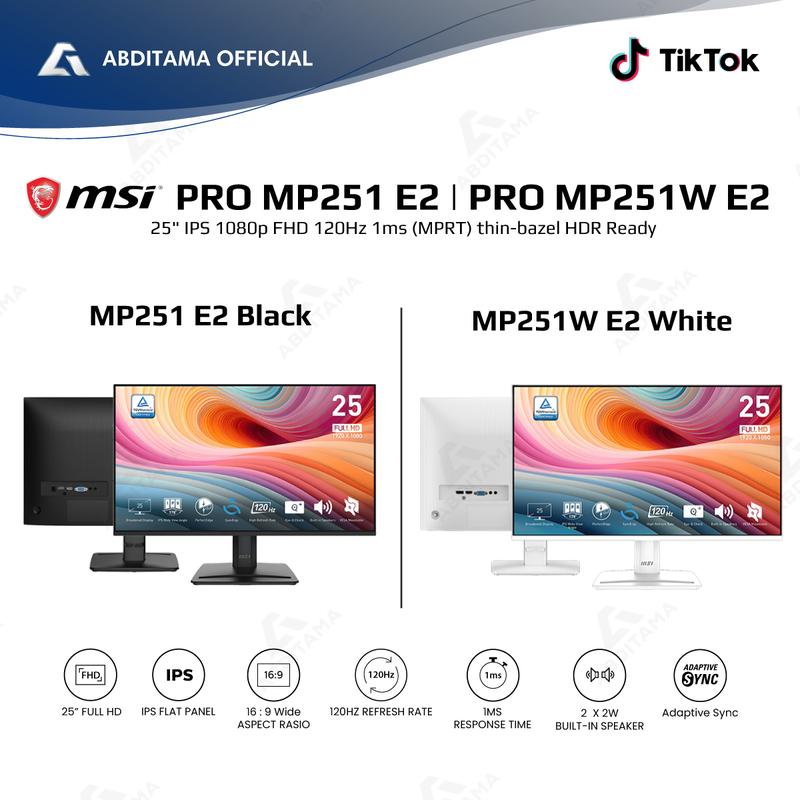Monitor LED MSI MP251 E2 Black | MP251 E2 White 25" IPS 1080 - Shop ...