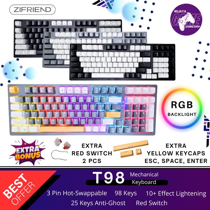 Promo ZIFRIEND T98 Mechanical Wired Gaming Keyboard 98 Keys Full Size ...