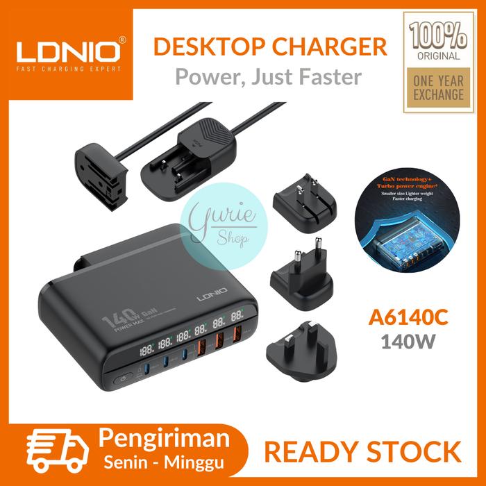 Promo LDNIO Desktop Charger A6140C 140W GaN 6in1 USB C Port Multi Plug ...