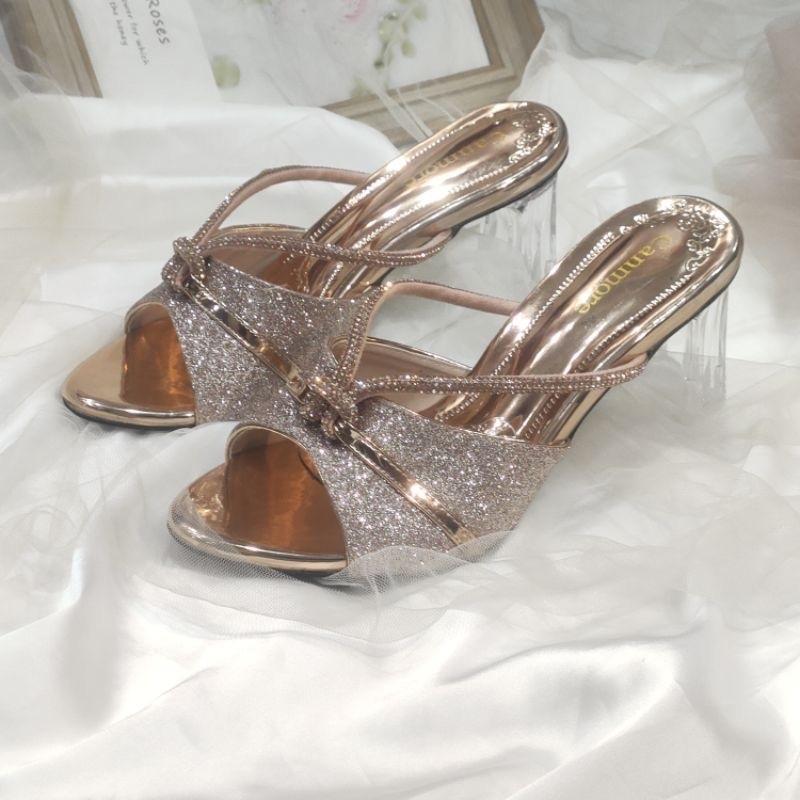 Sendal pesta sandal weeding sandal kebaya gliter 7 cm hak kaca - Shop ...