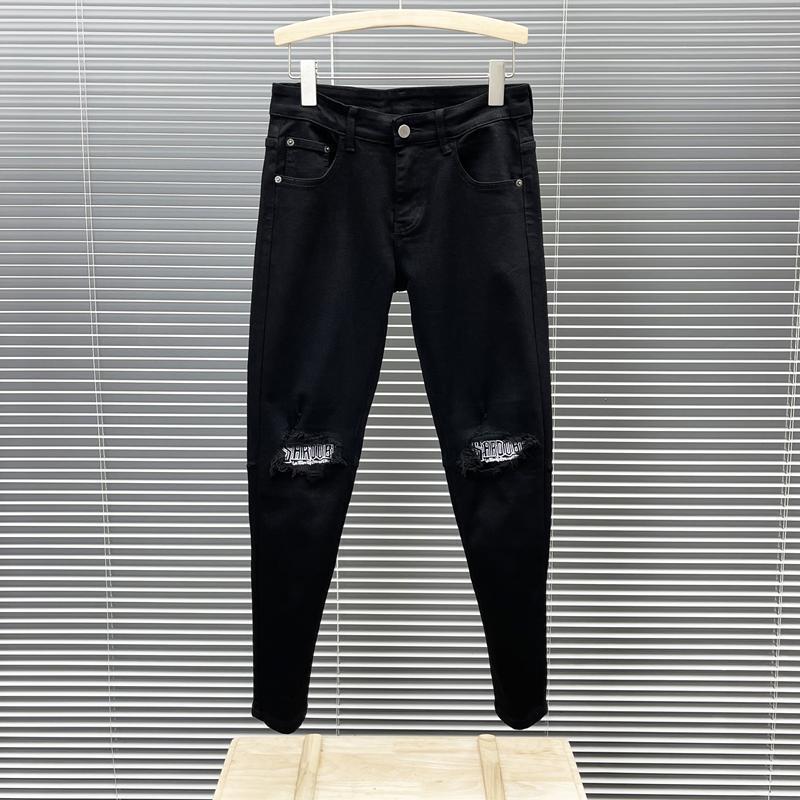 Seluar Jeans Hitam, Tampalan Koyak Lutut Baharu, Slim Fit Lelaki ...