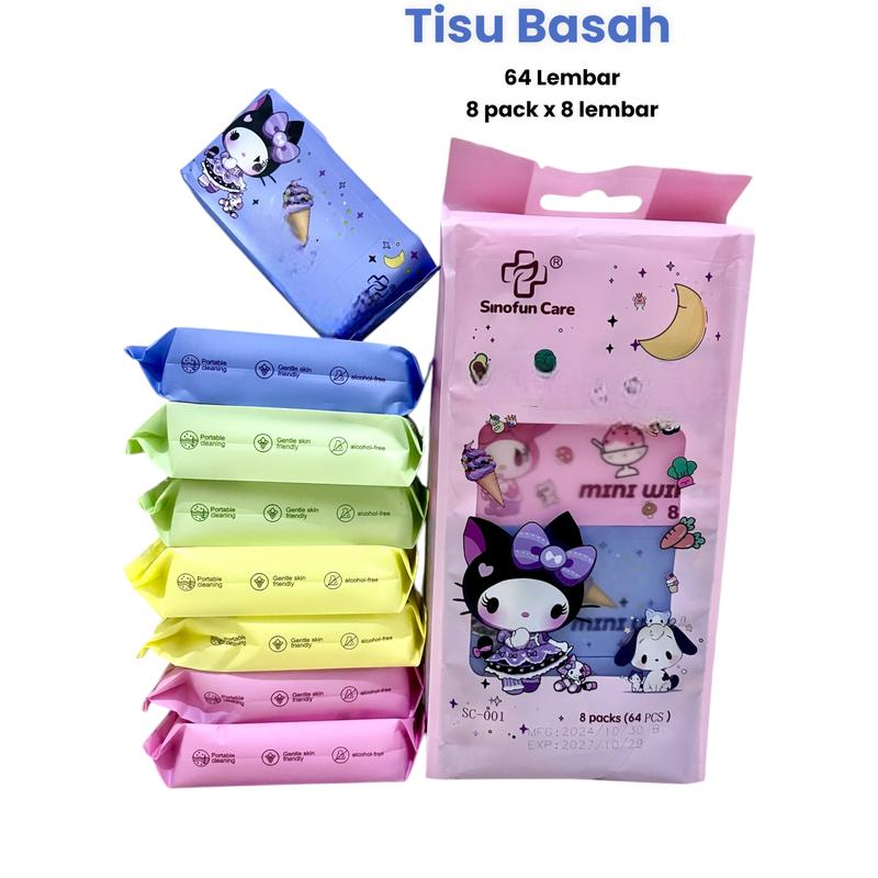 Sinofun Care Tisu Basah Mini Kecil Motif Lucu 8 Pack 64 Lembar Tanpa ...