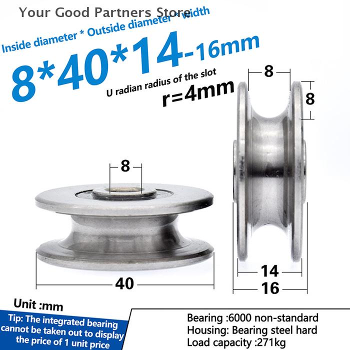 Jual 1pcs 8*40*14mm Metal U Grooved Concave Wheel Bearing Wheel/Crane ...