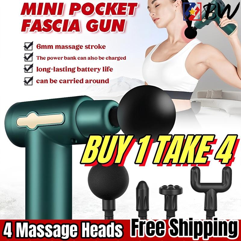 【4in1 Set】BW 6 Gear Massage Gun Muscle Relaxer 4 Heads Fasci - TikTok ...