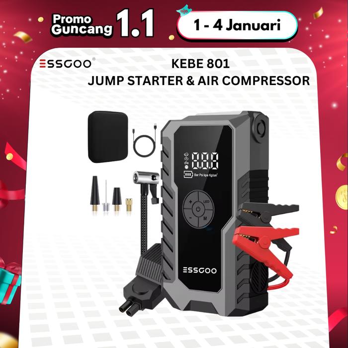 Promo ESSGOO KEBE-801 12000 mAh Jump Starter Aki Powerbank Pompa Angin ...
