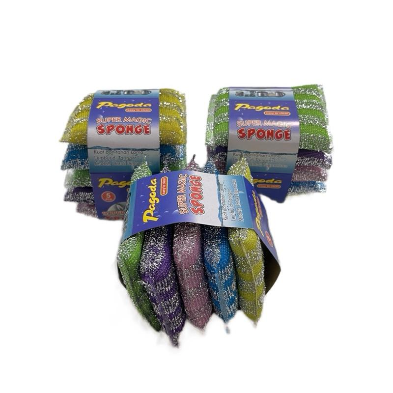 ( Paket 5 pcs ) Super Magic Sponge Pagoda / Spons Cuci Piring Kotak ...