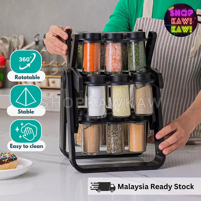 ShopKawKaw | Rak Rempah Berpusing 360° – 18 Botol Kaca + Set - TikTok ...