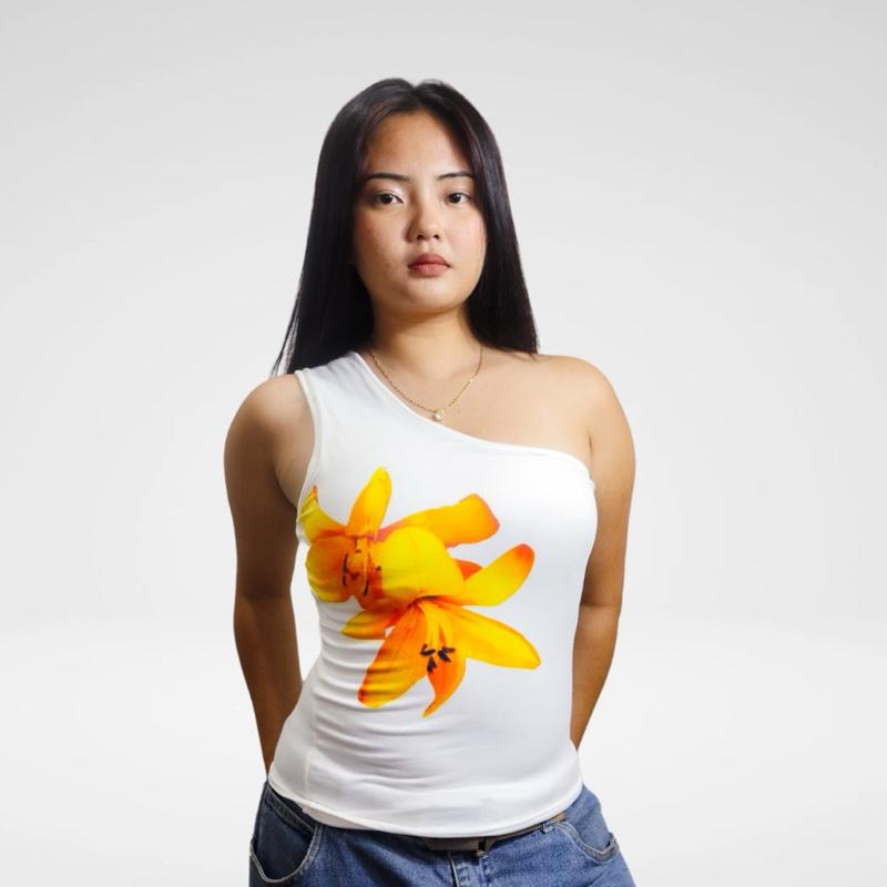 PRINTED LAYLA- ONE-SHOULDER TANK TOP WITH SCARF DETAIL: Slee - TikTok ...