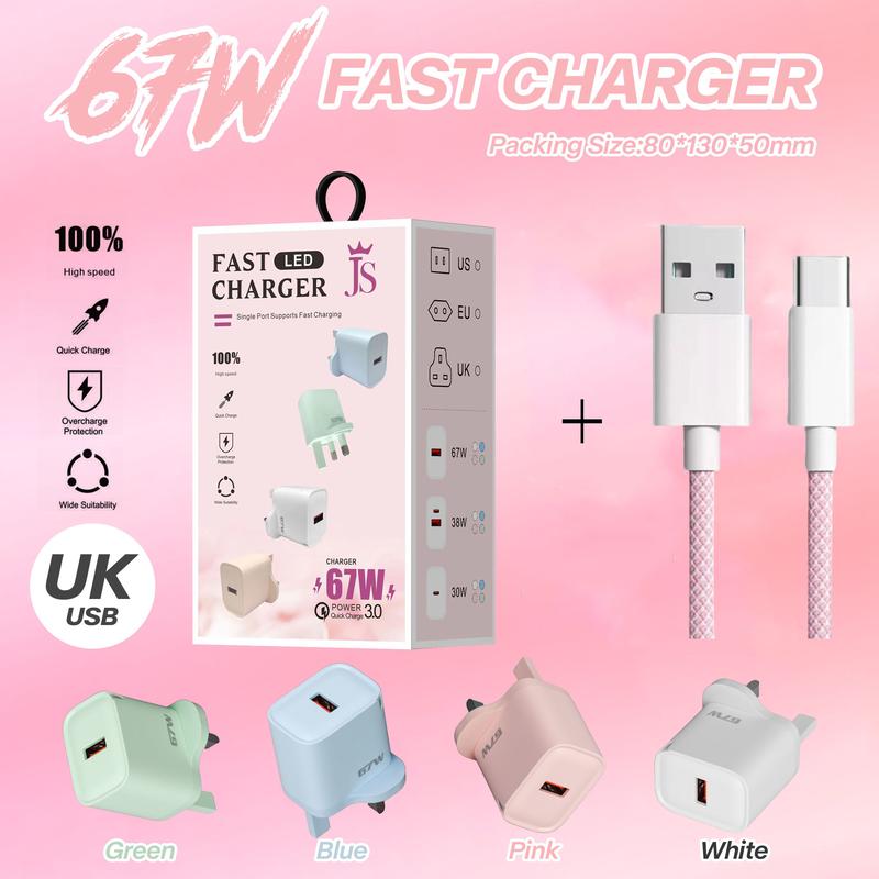 Macaron 4 colors 67W charger fast charge + 6A braided Type-C - TikTok ...