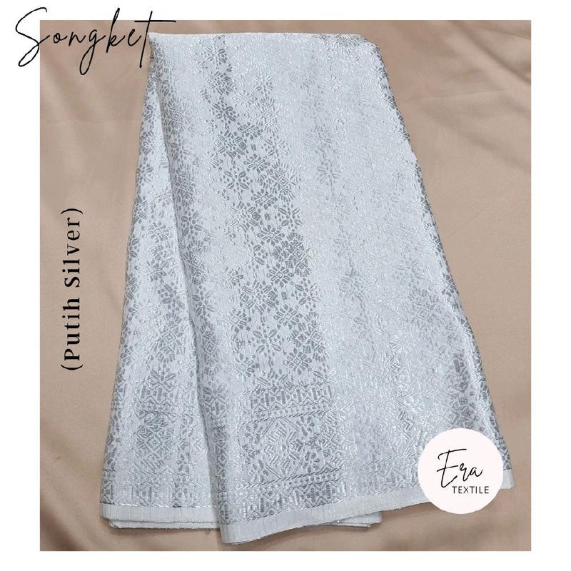 KAIN SONGKET PALEMBANG ( Bahan Songket Modern Warna Putih Silver - Shop ...