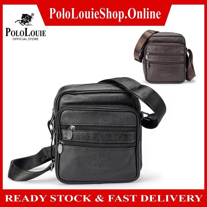 Original Polo Louie Men's Genuine Cow Leather Sling Bag Messenger Bag ...