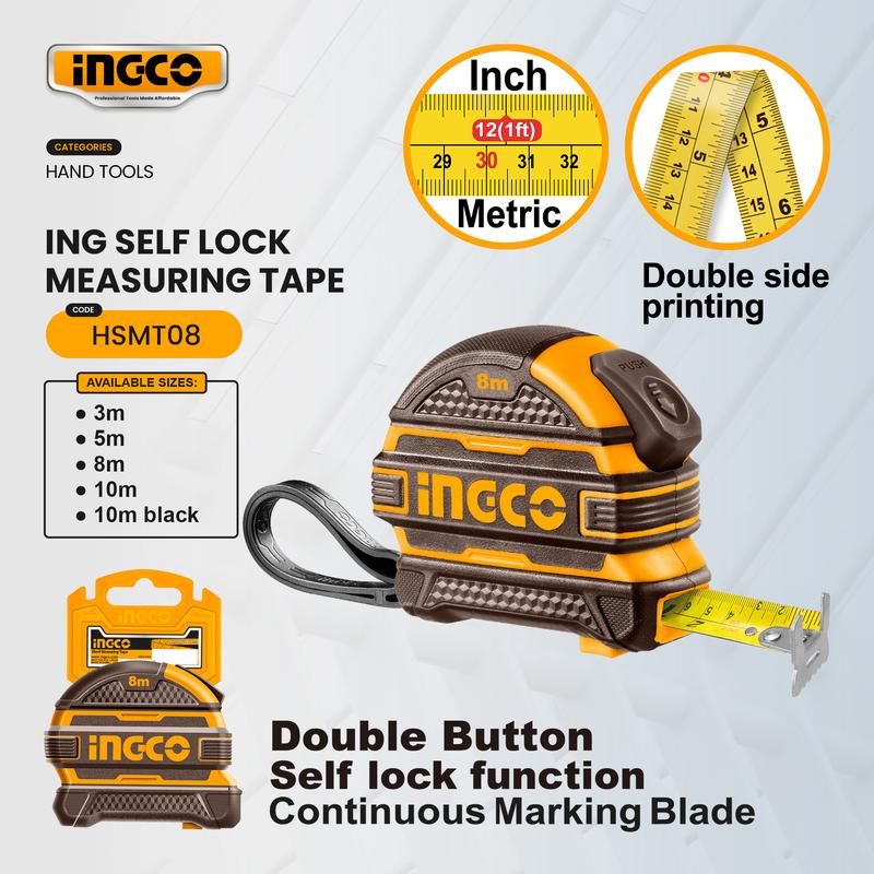 Ingco NEW Industrial Steel SELF LOCK Measuring Tape Meter Metro ...