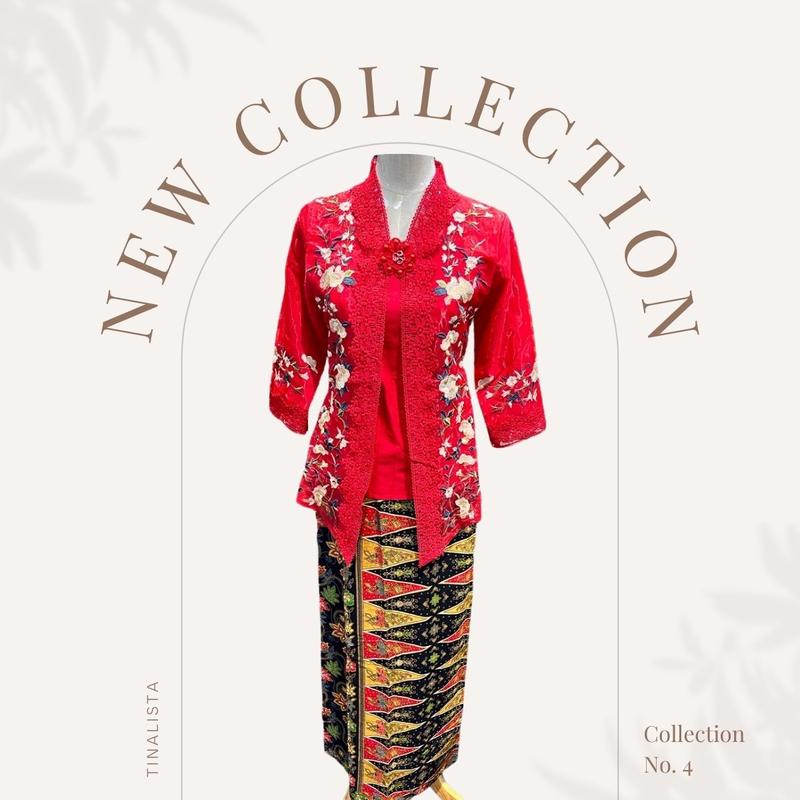 Baju Kebaya Organza Sulam Kain Batik Dress Merah Pendek - TikTok Shop ...