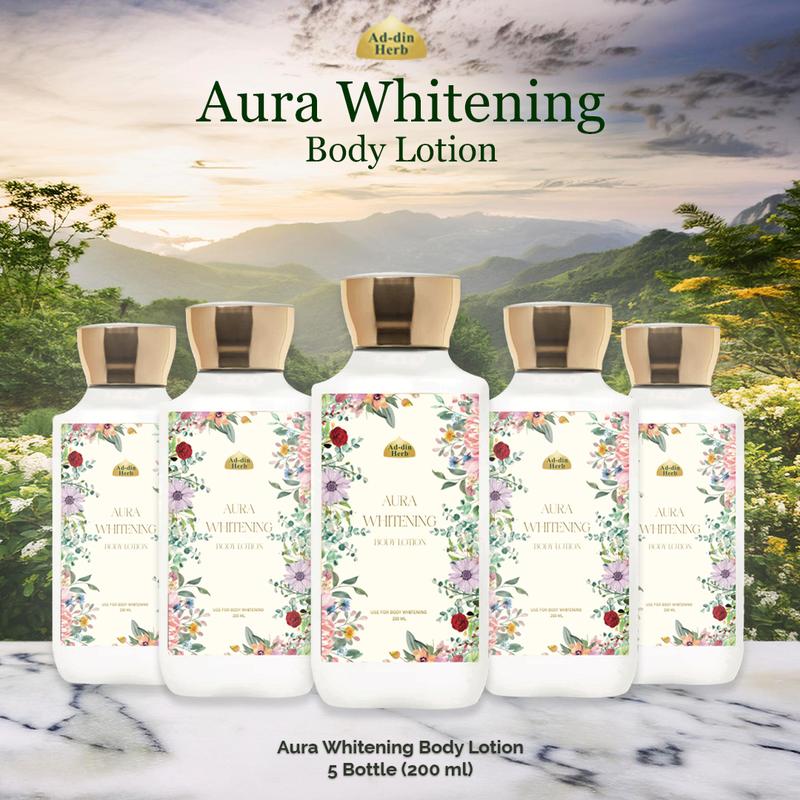 ORIGINAL HQ// ADDIN HERB AURA WHITENING BODY LOTION// 5 BOTOL AURA ...