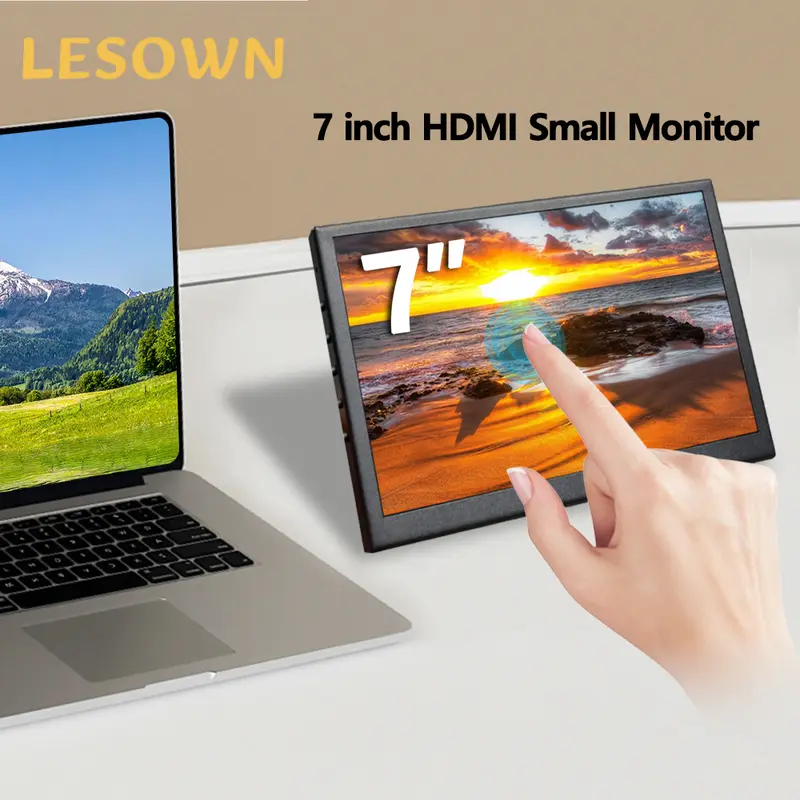 LESOWN Small Wide Monitor 7 inch Touch Screen 1024x600 IPS HDMI ...