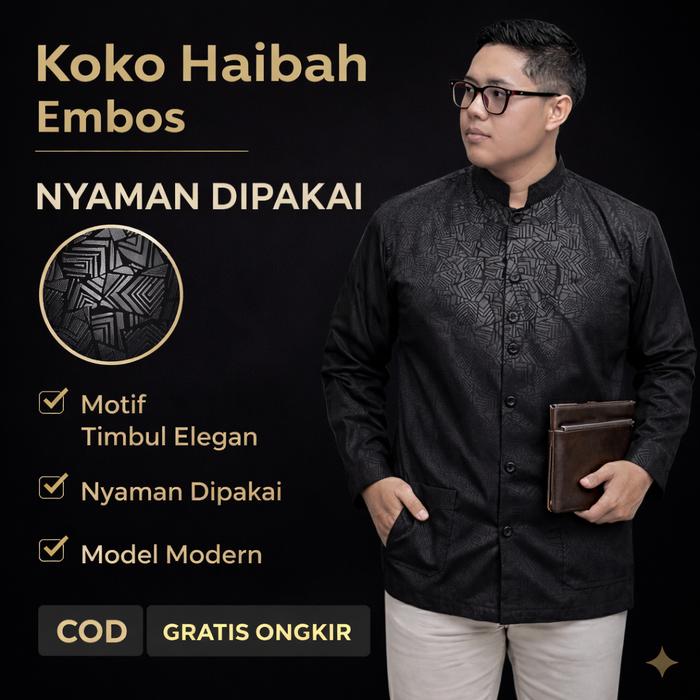 Jual Koko Haibah Embos Jumbo XXXL Pria Lengan Panjang Premium Motif ...