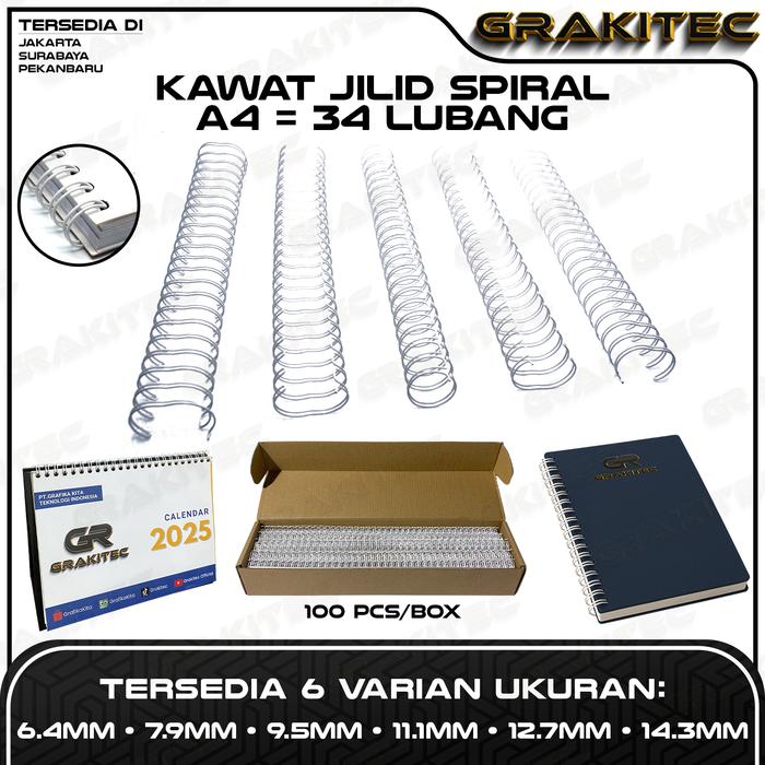 Jual Grakitec Ring Kawat Spiral Jilid Spiral A4 3:1 | 34 lubang - 6,4 ...