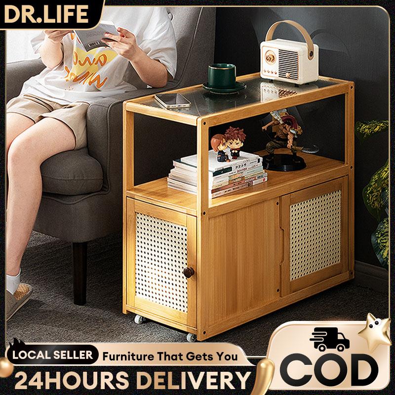 Sofa Side Coffee Table With Wheels Bamboo Square Corner Tabl - TikTok Shop Malaysia