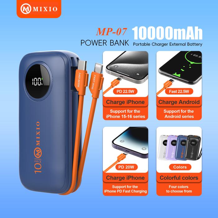 Promo MIXIO MP-07 10000mAh Powerbank Mini 22.5W With Kabel Fast ...