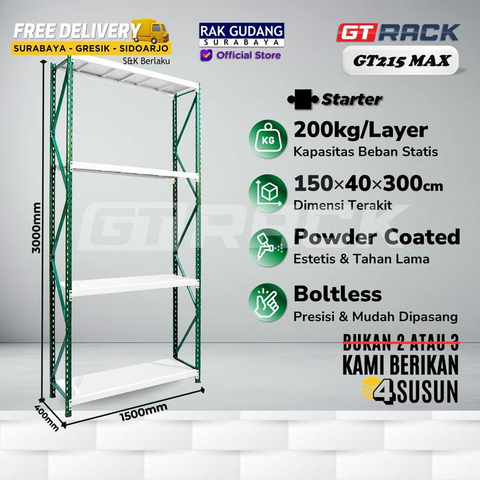 Promo RAK GUDANG BESI GT RACK GT215 MAX 3 METER 4 SUSUN LEBAR 40CM P 1. ...
