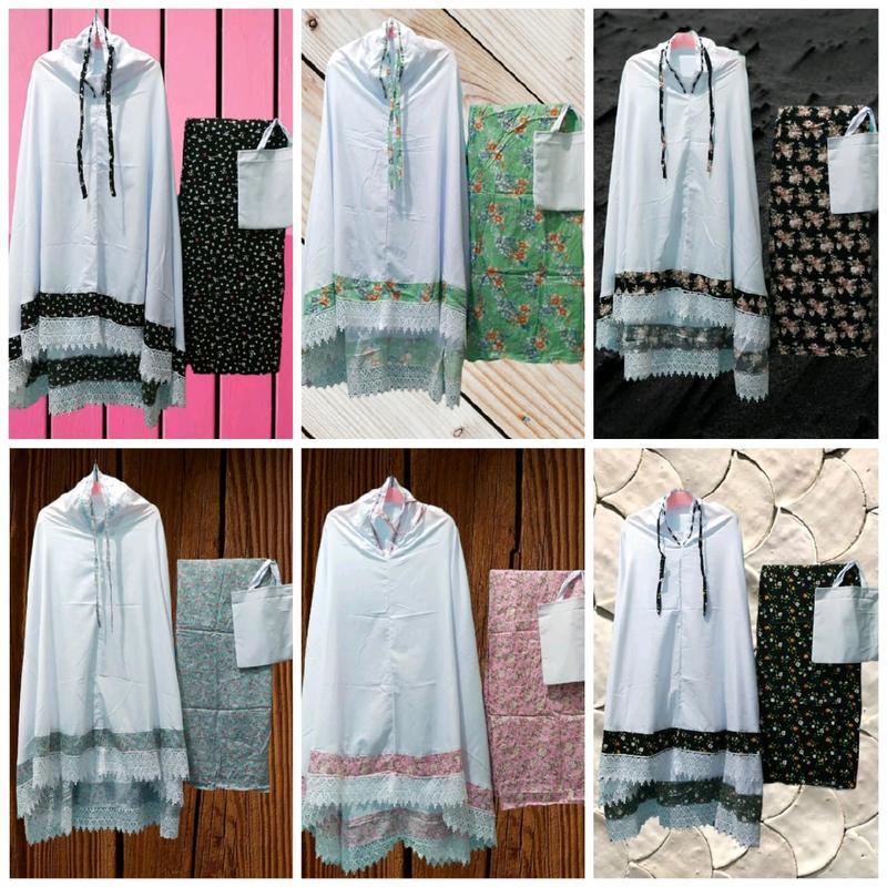 mukena santri dewasa kombinasi putih katun jepang/micro halu - Shop | Tokopedia