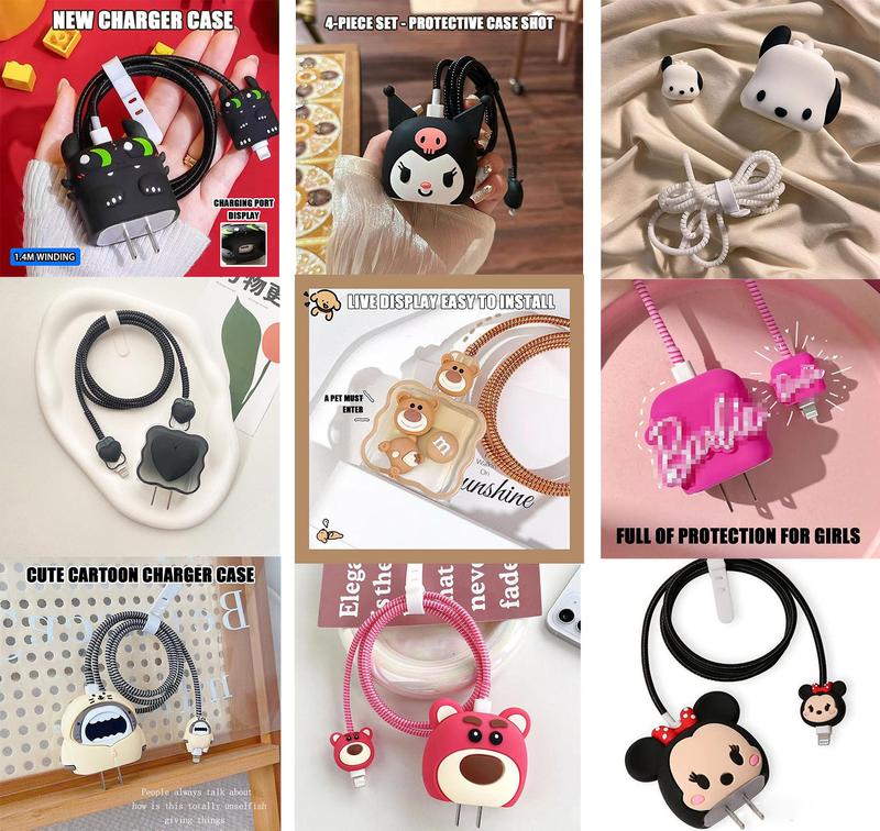 4pcs/set Silicone Charging Cable Protector Cute Cartoon Charger ...