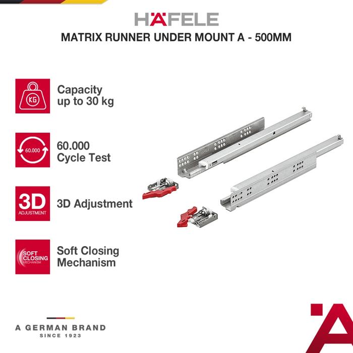 Promo Hafele Rel Laci Tandem Soft Close Mx Runner UM A30 50 cm Full Ext ...