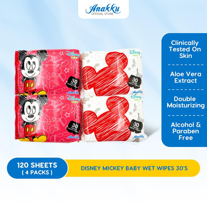 Anakku Disney Mickey Print Baby Wipes Wet Tissue (30's x 4 Packs ...