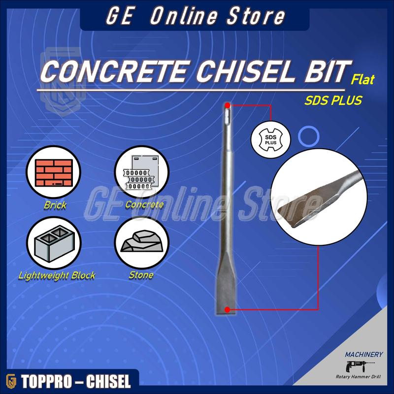 TOPPRO 14mm×250mm - FLAT Concrete Chisel Bit - SDS Plus - TikTok Shop ...