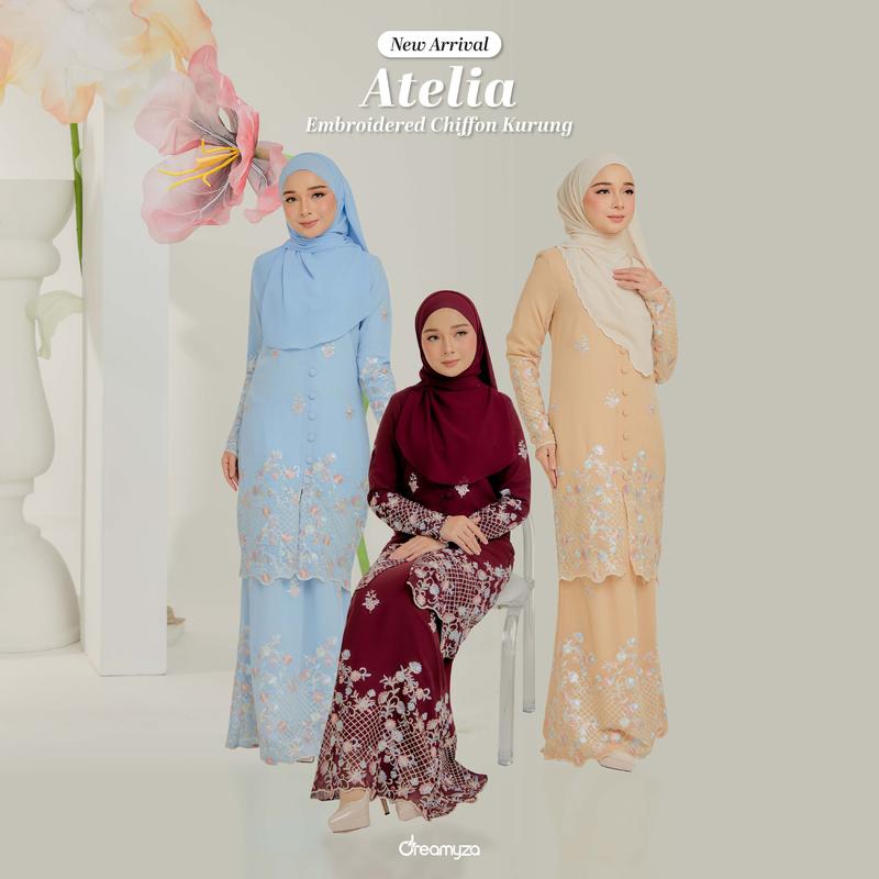 Atelia Flowers Embroidered Sulam Chiffon Baju Kurung Moden | - TikTok ...
