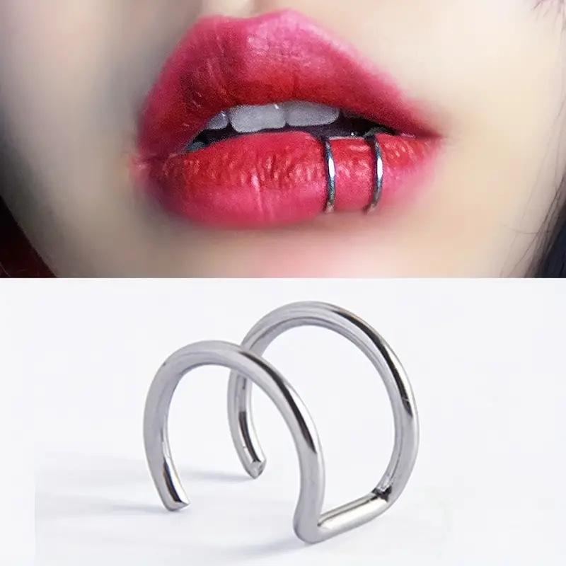 Lip clip lip ring ear clip stainless steel personality free piercing ...