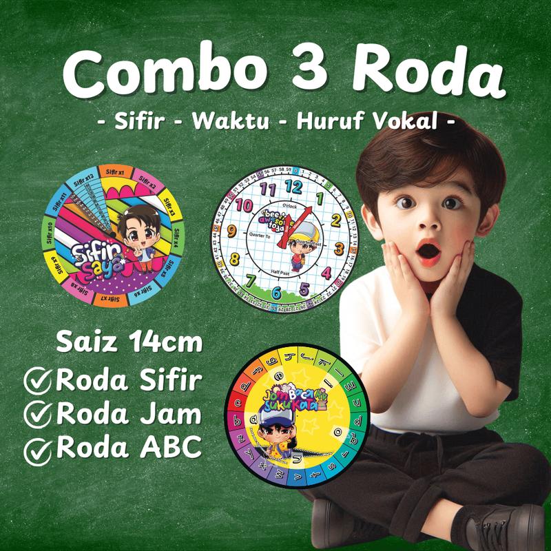 Combo 3 Roda Jom Belajar Huruf Vokal Hafal Sifir Kenal Waktu - TikTok ...