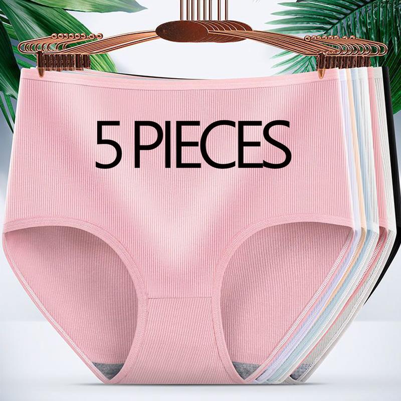 5PCS Plus Size Women High Waist Panties Lingeries Ladies Breathable ...