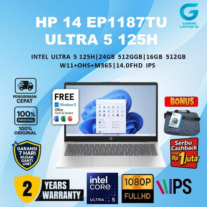 Promo Laptop HP 14 ULTRA 5 125H 24GB 512GB W11+OHS+M365 14.0" FHD IPS ...