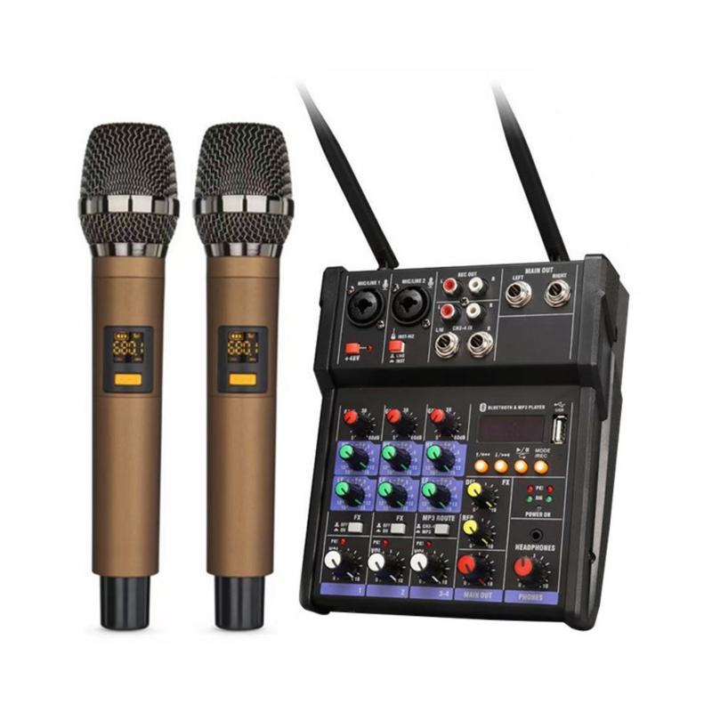 Professional Audio Mixer Set 4-Channel Wireless Microphone Studio ...