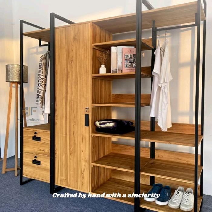 Jual Tanaru Wardrobe Industrial Lemarin Pakaian Kayu Jati Minimalis ...