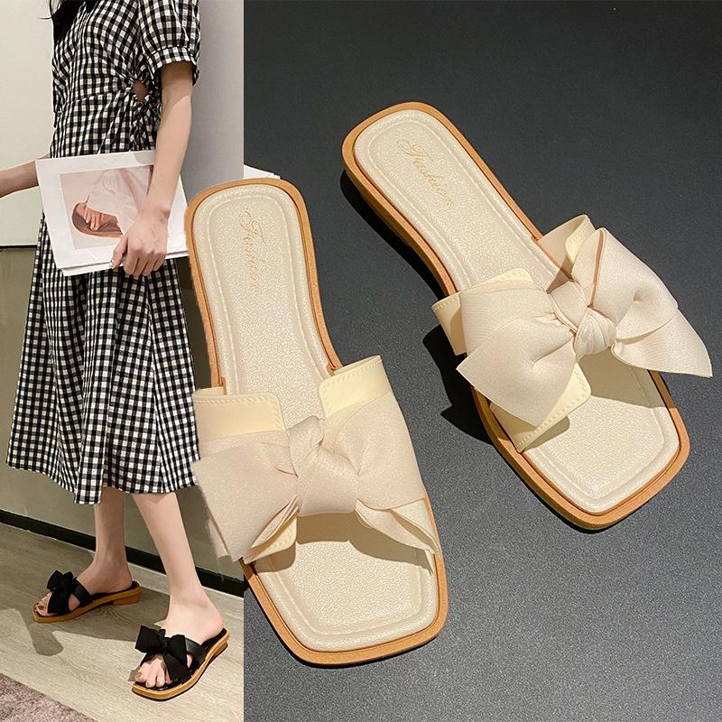 Internet Hot Square Toe Bowknot Slippers Women's Summer Outing - TikTok ...