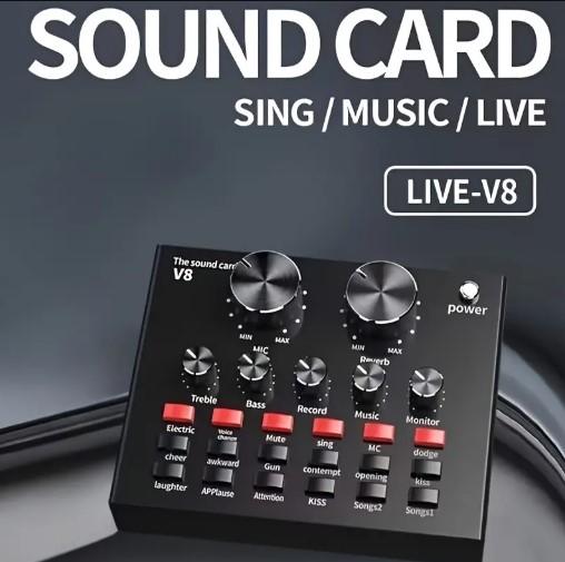 V8 Sound Card, Sound Effects Board with Audio Mixer for Streaming ...
