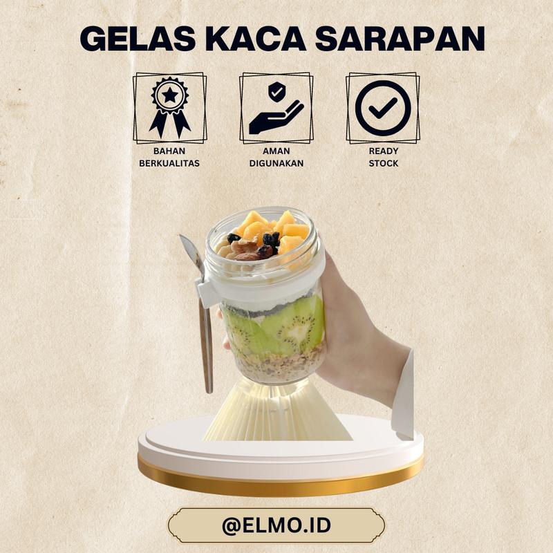 Tempat Sarapan Gelas Kaca 350Ml Dengan Sendok Stainless Gagang - Shop ...
