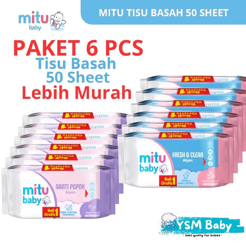 [PAKET 6 PCS] MITU Baby Wipes 50 sheet Tisu Basah Bayi - Shop | Tokopedia