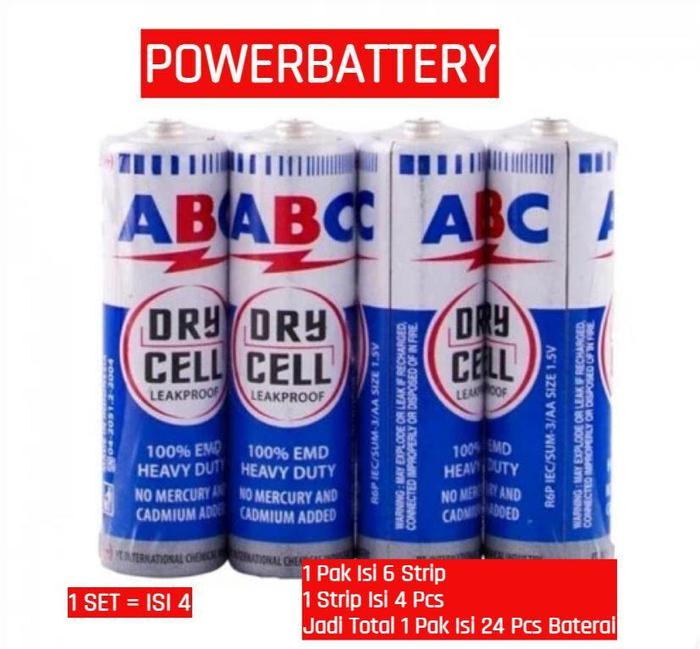 Jual Baterai ABC Biru Dry Cell AA 1.5V 1 STRIP isi (4 PIECES) Baterai ...