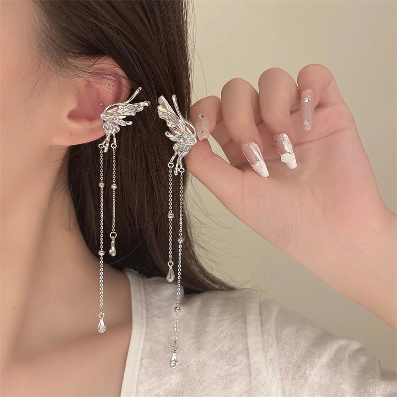 COD ️ Anting Klip Telinga Model Rumbai Panjang Desain butterfly - Shop ...
