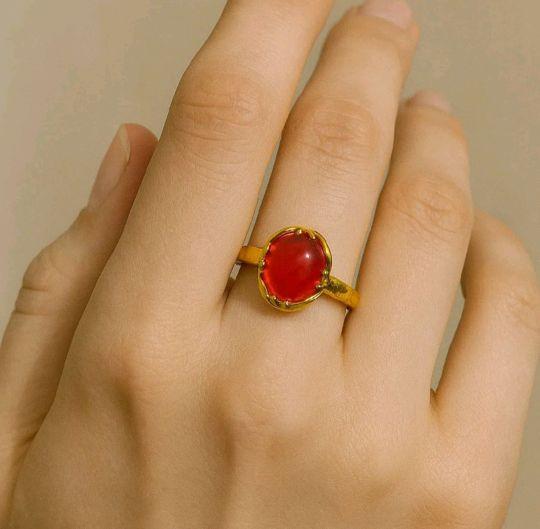 Cincin Wanita Titanium Batu Merah Delima Perhiasan Perempuan Anti Karat ...